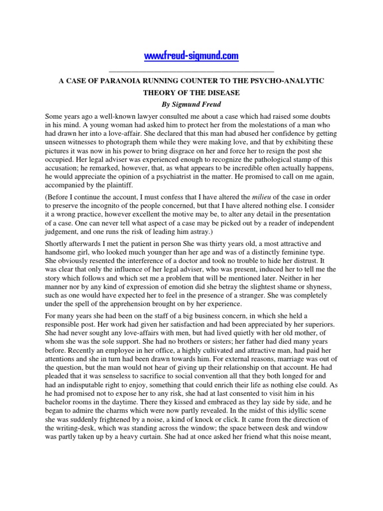 A Case of Paranoia Running Counter To The Psycho-Analytic | PDF ...
