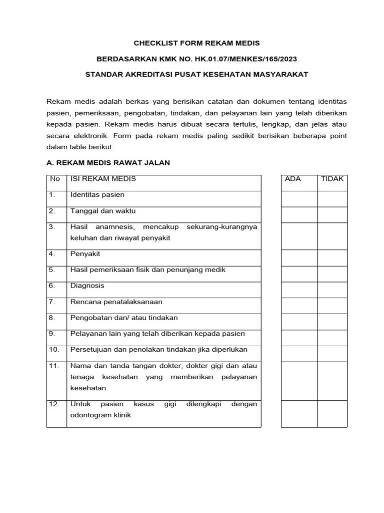 Form Rekam Medis | PDF