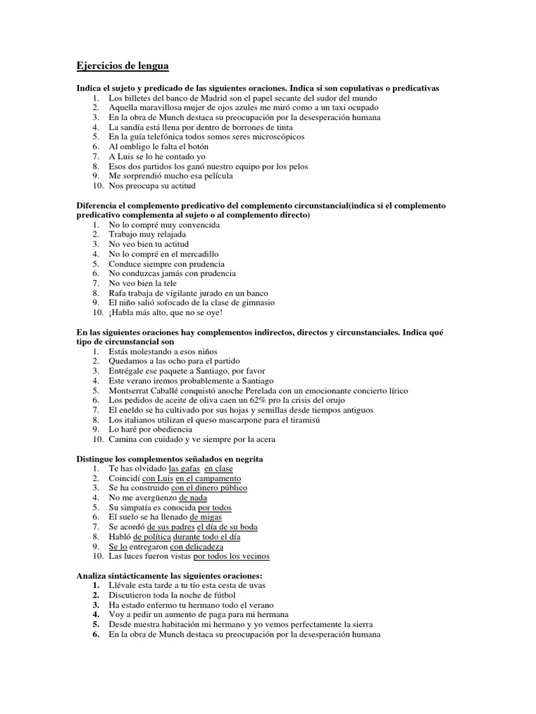 4eso Ejercicios Practica de Sintaxis | PDF | Sintaxis