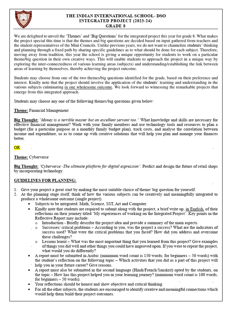 Grade 8 Integrated Project Themes | PDF | Mathematics | Thought