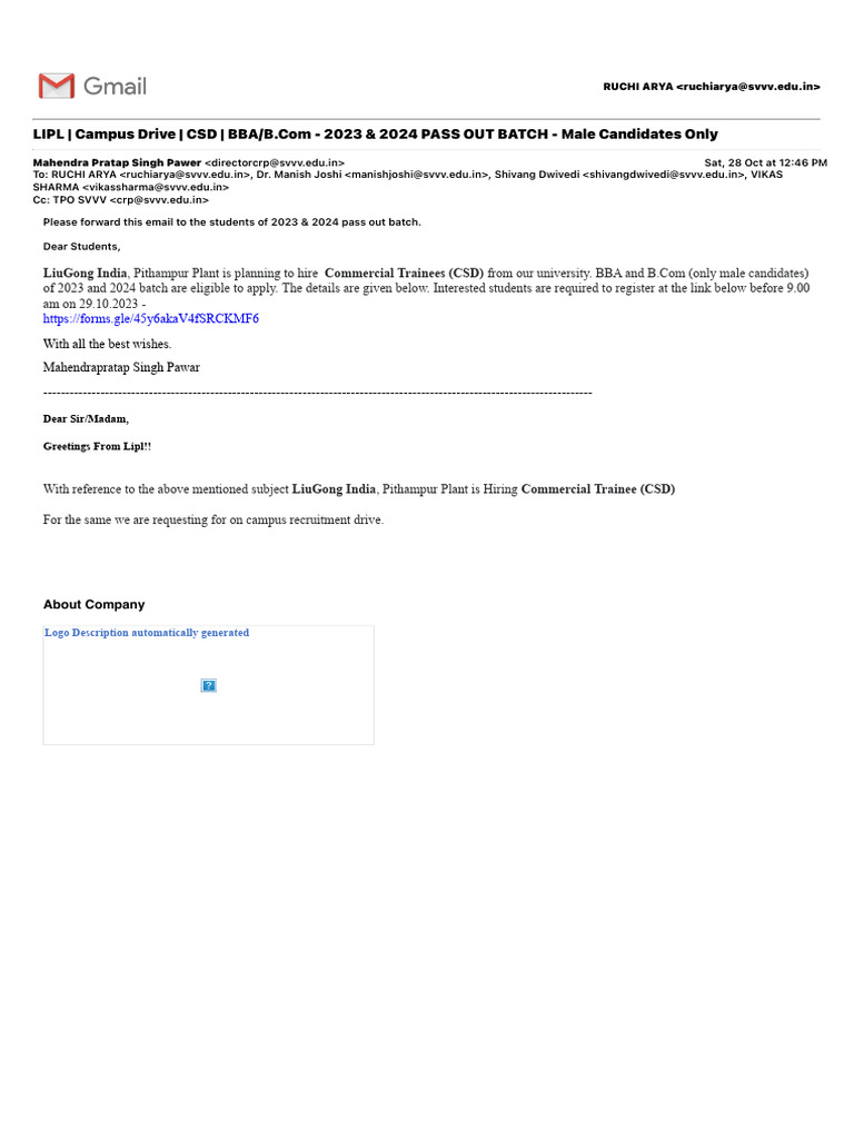 LIPL Campus Drive - BATCH - Male Cand | PDF