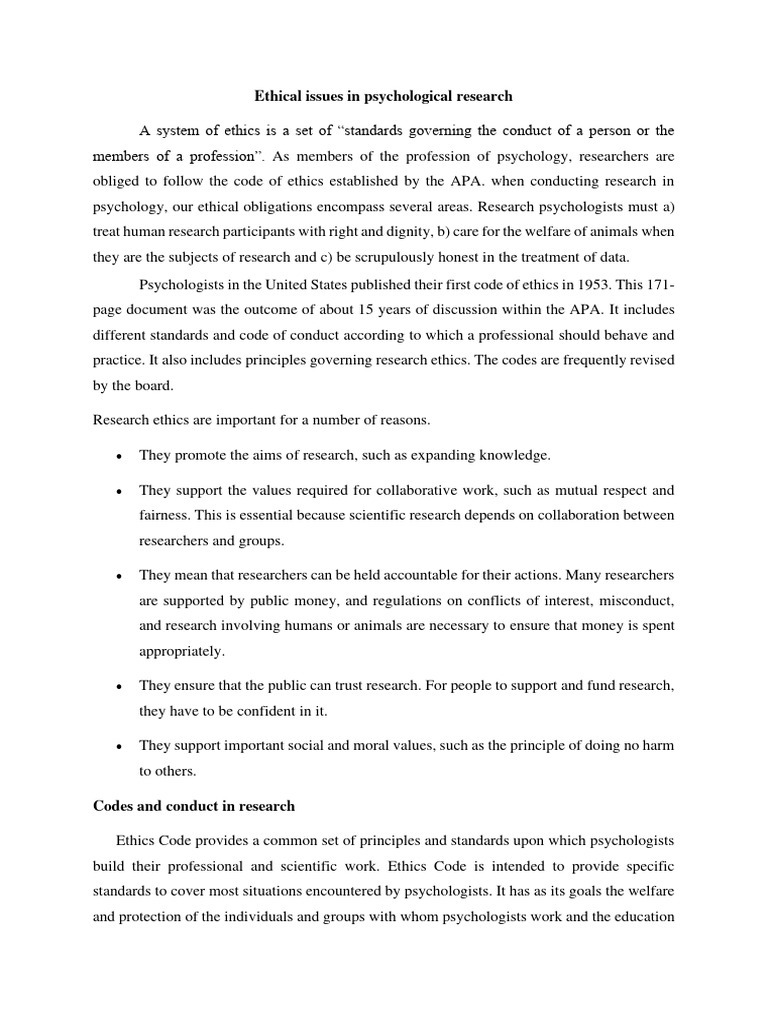 Ethical Issues in Psychological Research | PDF | Psychology | Psychologist