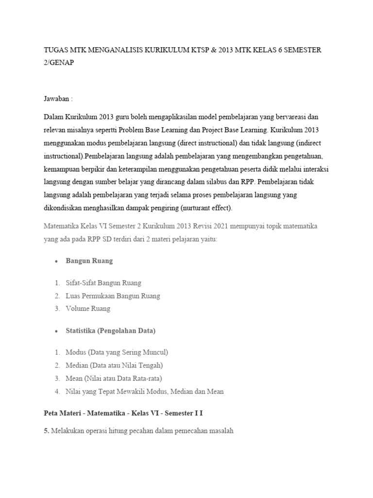 Tugas MTK Menganalisis Kurikulum KTSP | PDF | Metode & Bahan Ajar | Seni