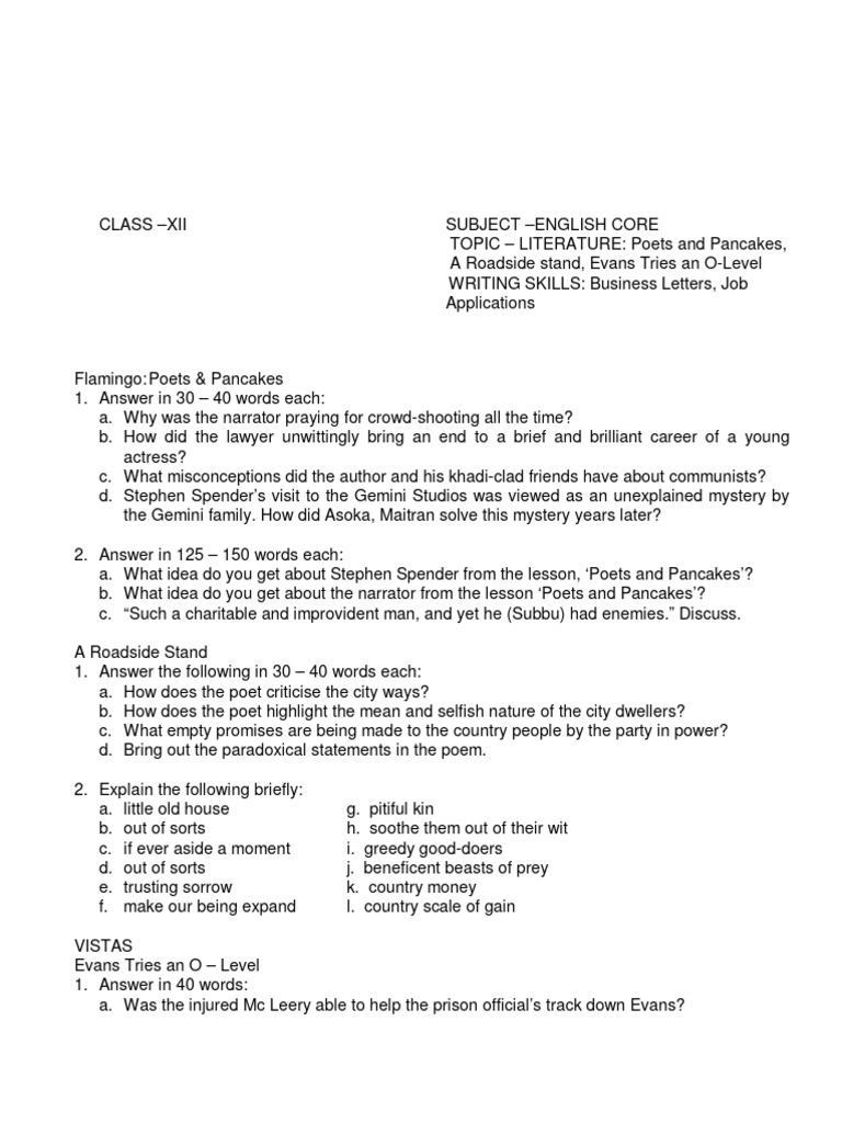 Class XII English Core Guide | PDF