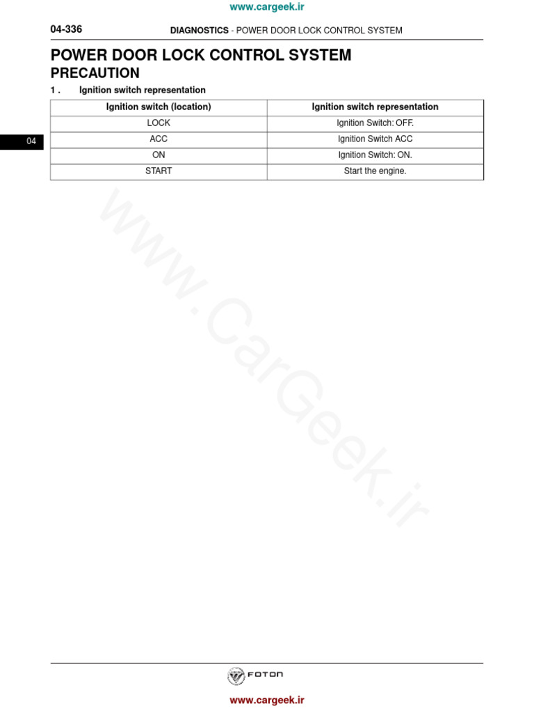Power Door Lock Control System FOTON - Tunland | PDF