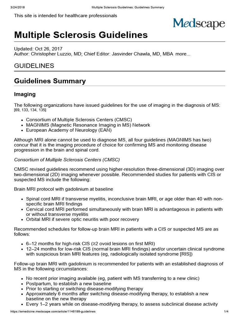 Guidelines For Ms Treatment | PDF