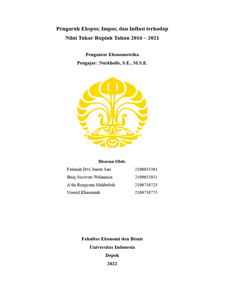 Pengaruh Ekspor, Impor, Dan Inflasi Terhadap Nilai Tukar Rupiah Tahun 2016 - 2021 | PDF