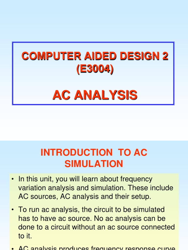 Computer Aided Design 2 (E3004) : Ac Analysis | PDF | Alternating Current | Electrical Network