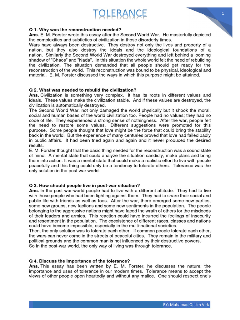 TOLERANCE | PDF | Toleration | Love