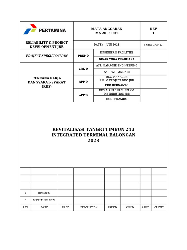 REV1 - RETENDER - RKS - REVITALISASI TANGKI TIMBUN 213 IT Balongan - Prebid | PDF