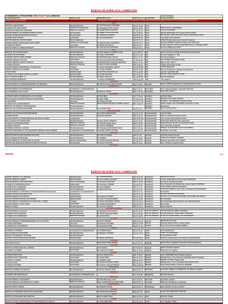 Reseau de Soins Gga Cameroun | PDF