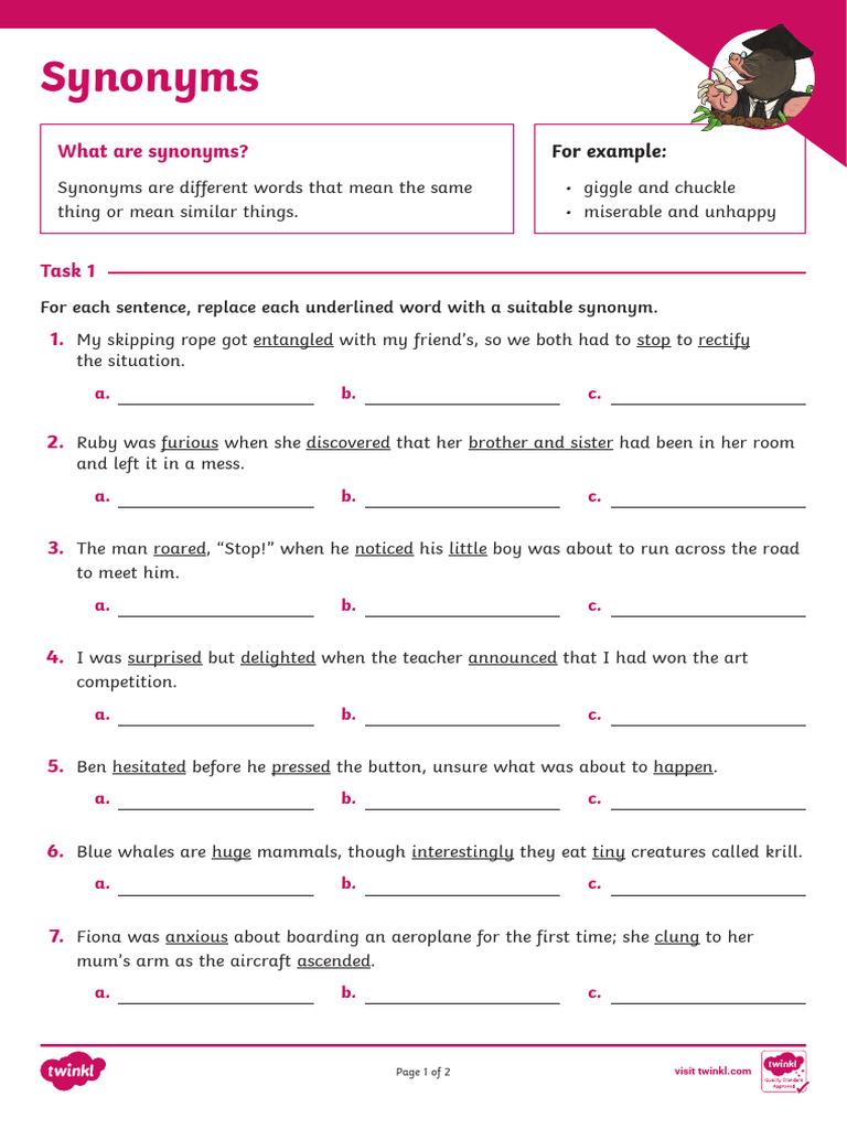 Synonyms Activity and Word Search | PDF