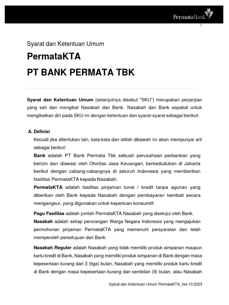 Syarat dan Ketentuan PermataKTA 2023 | PDF
