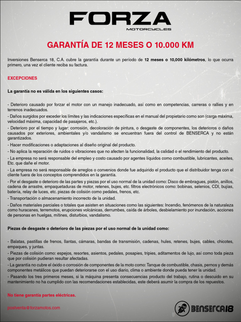 Forza Motorcycle - Garantia y Servicios | Descargar gratis PDF | Vehículo de motor | Bienes ...