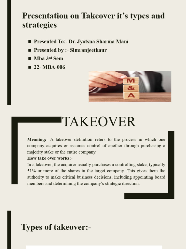 Presentation On Takeover It's Types and Strategies | PDF | Takeover ...