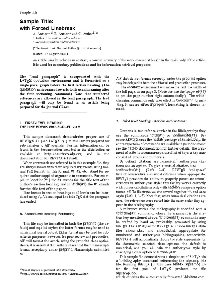 Template For Submission To AIP Publishing Journals 2 | PDF | Citation ...