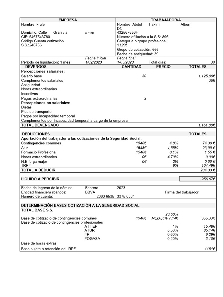 Nomina 2 | PDF | Sueldos y salarios | Compensación laboral