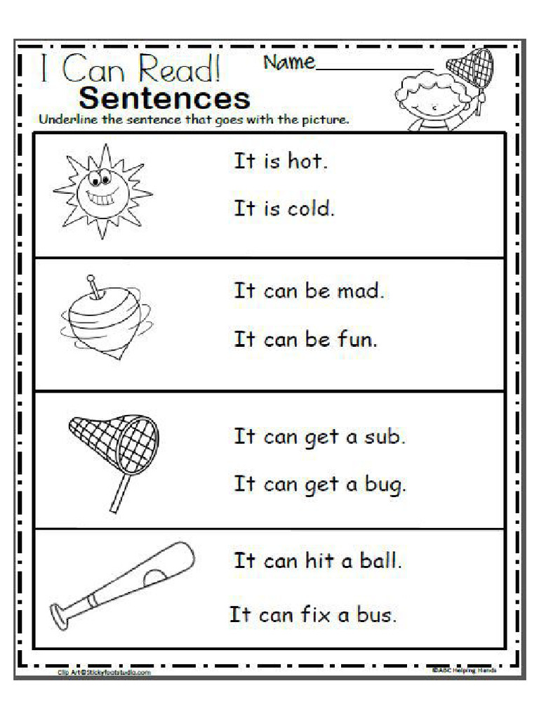 Free Kindergarten Sentence Reading Worksheets - Made by Teachers | PDF