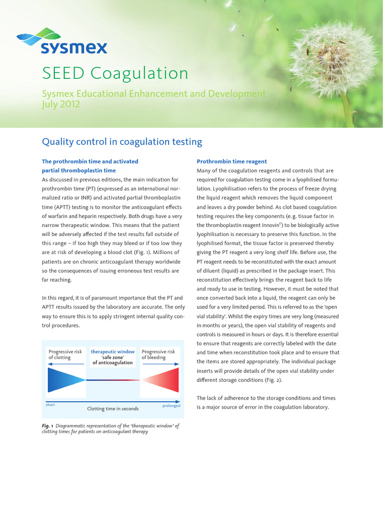Quality Control In Coagulation Testing Pdf Coagulation Medical Specialties