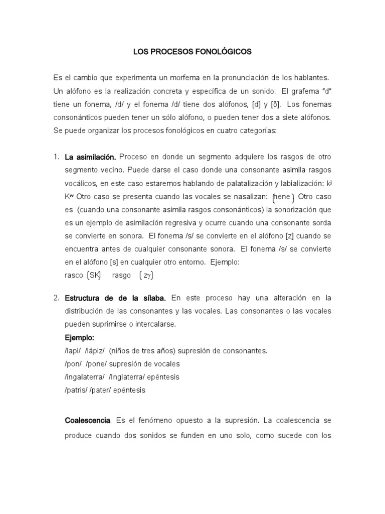 Los Procesos Fonológicos | PDF | Lengua española | Fonema