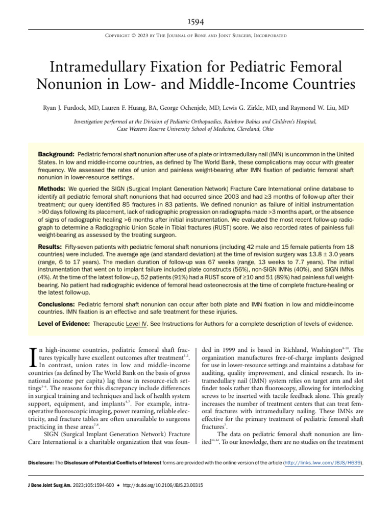 Intramedullary Fixation For Pediatric Femoral Nonunion in Low - and ...