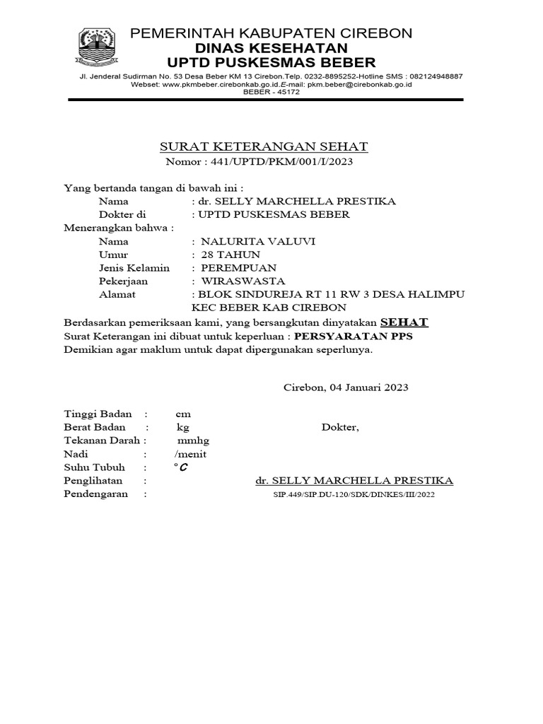 Surat Keterangan Sehat New 2023 | PDF