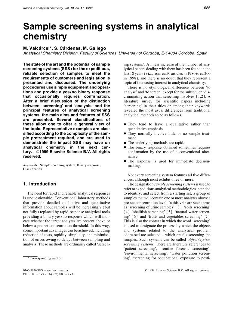 Sample Screening Systems in Analytical Chemistry | PDF | Science ...