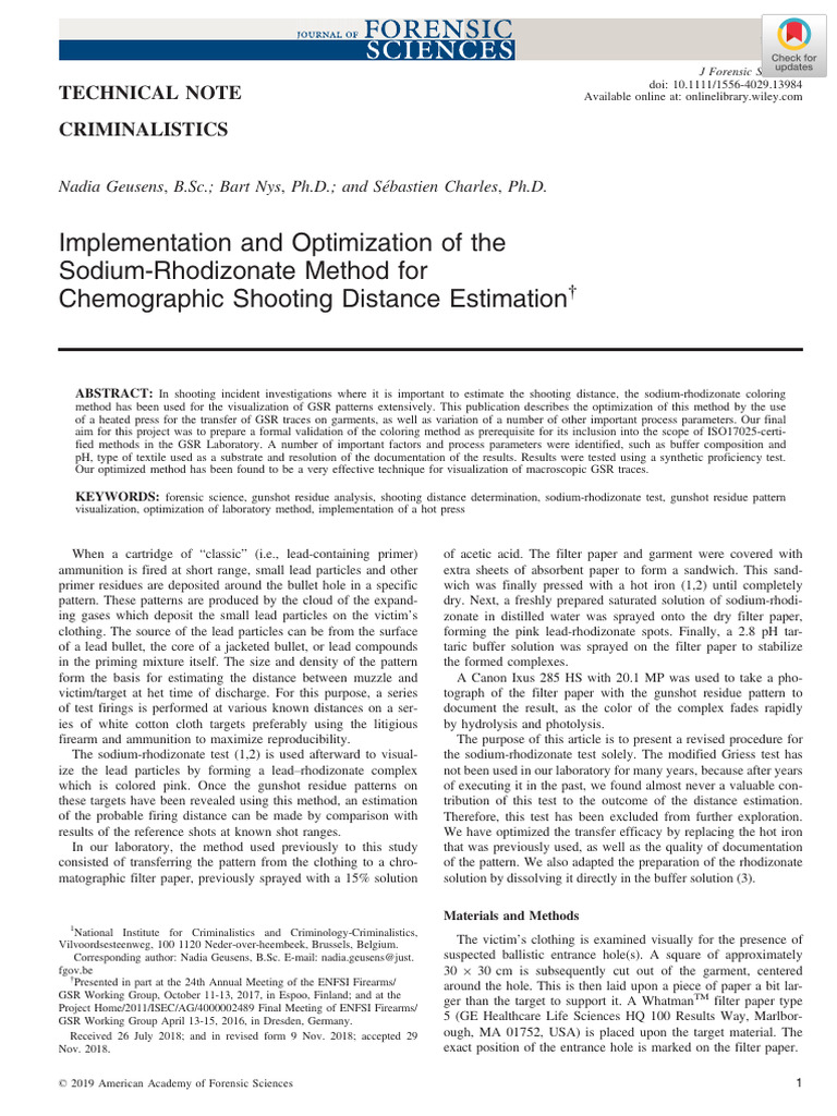 Implementation and Optimization of The Sodium-Rhodizonate Method For Chemographic Shooting ...