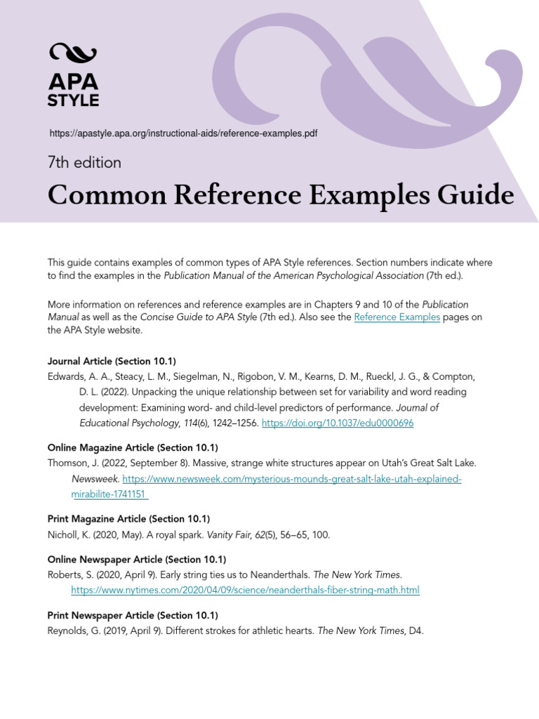 APA Common Reference-Examples (Uploaded On LMS) | Download Free PDF ...