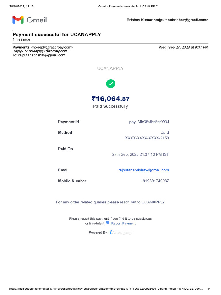 Gmail - Payment Successful For UCANAPPLY | PDF
