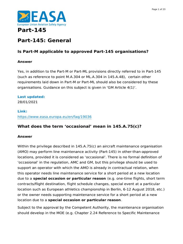 EASA - Part145 | PDF