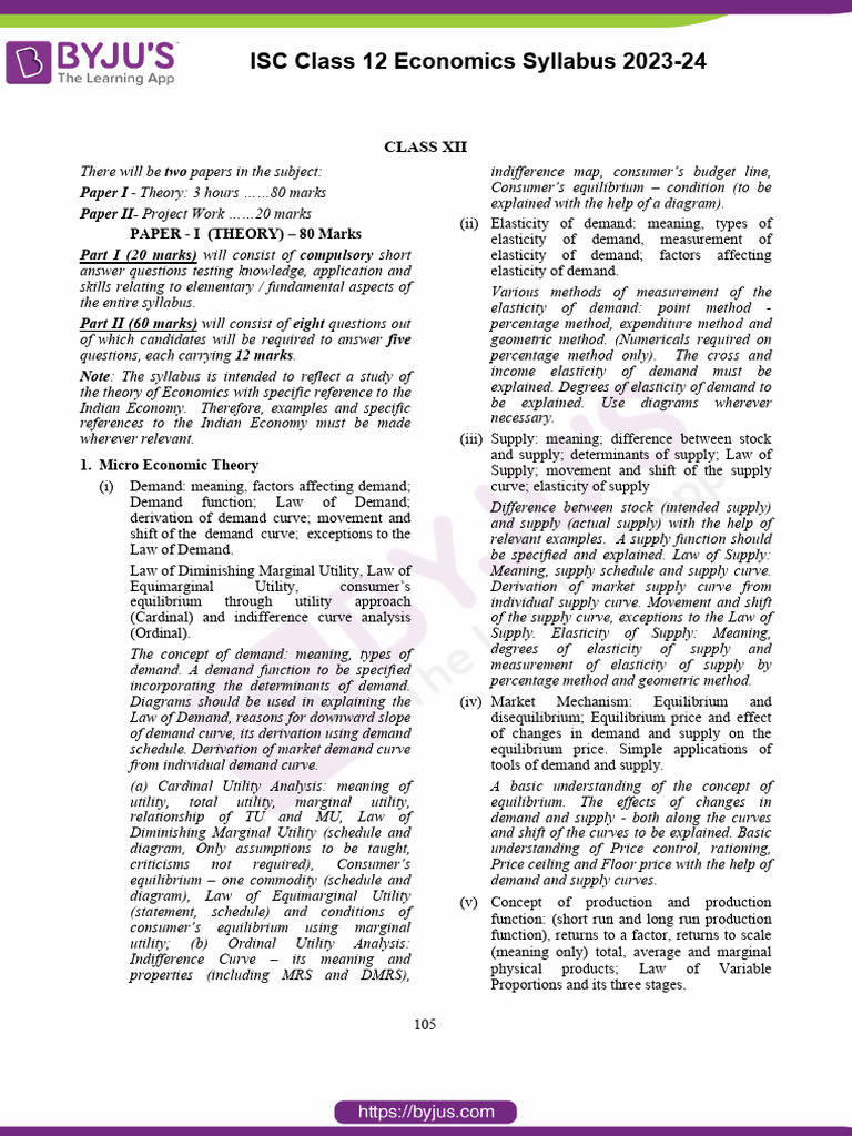 ISC Class 12 Economics Syllabus 2023 24 | PDF | Demand | Supply (Economics)