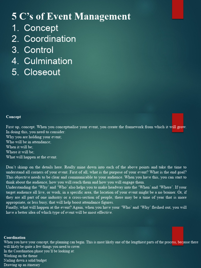 5 C's of Event Management | PDF | Concept | Human Communication