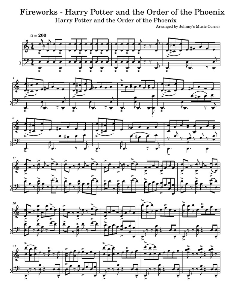 Fireworks Harry Potter and The Order of The Phoenix For Piano | PDF