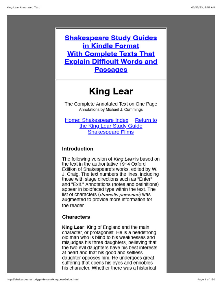 King Lear Annotated Text | PDF | King Lear