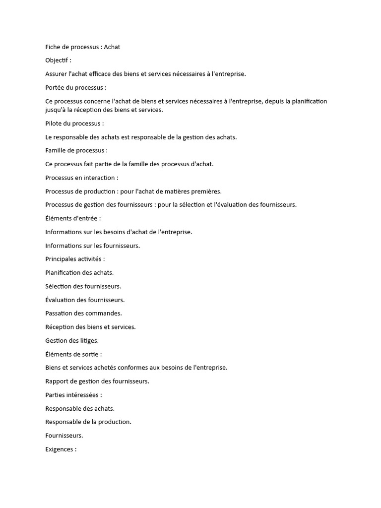 Processus d'Achat ISO 9001:2015 | PDF | Planification | Business