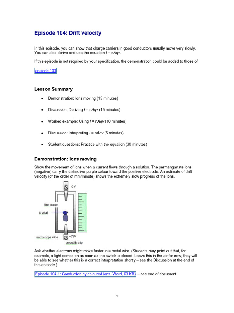 Episode 104 - Drift Velocity - 0 | PDF | Electric Charge | Electric Current