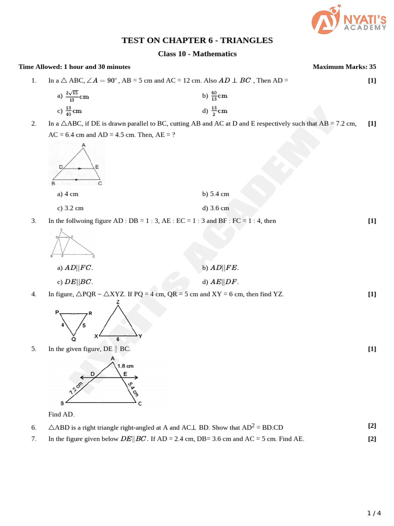 10th Maths Test No. 6 | PDF