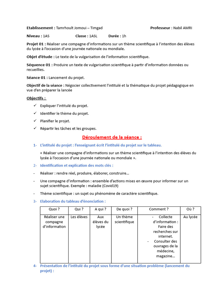 Campagne d'Information Scientifique 1AS | PDF | Pédagogie