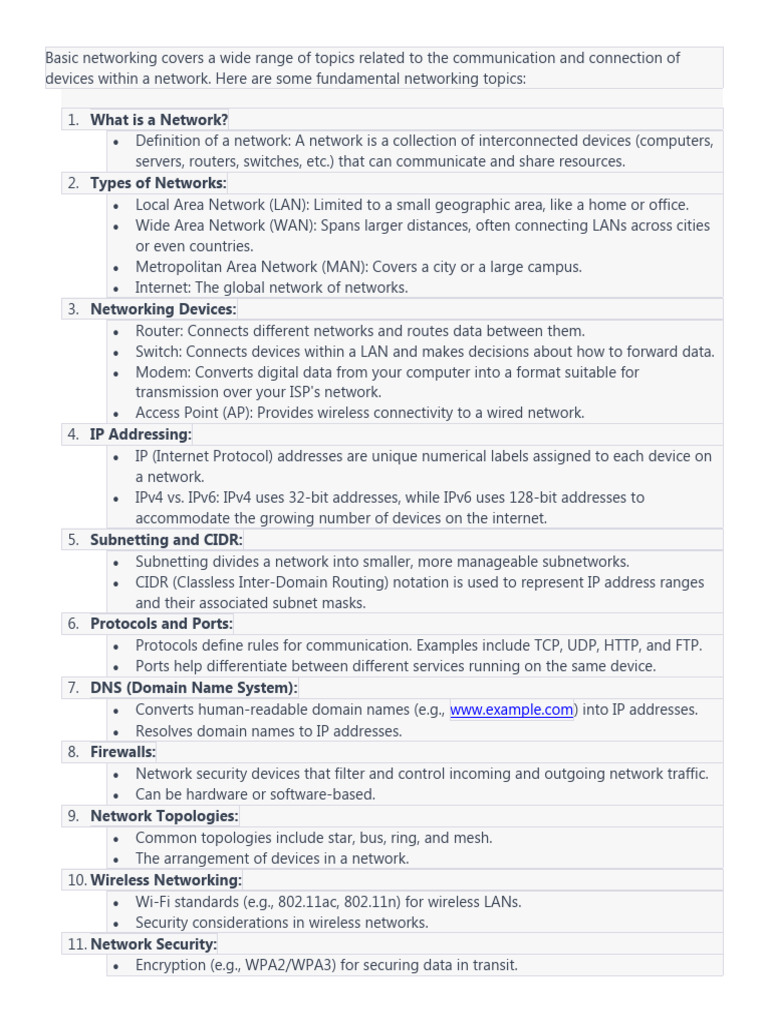 Networking Basic Topics | PDF | Computer Network | Ip Address