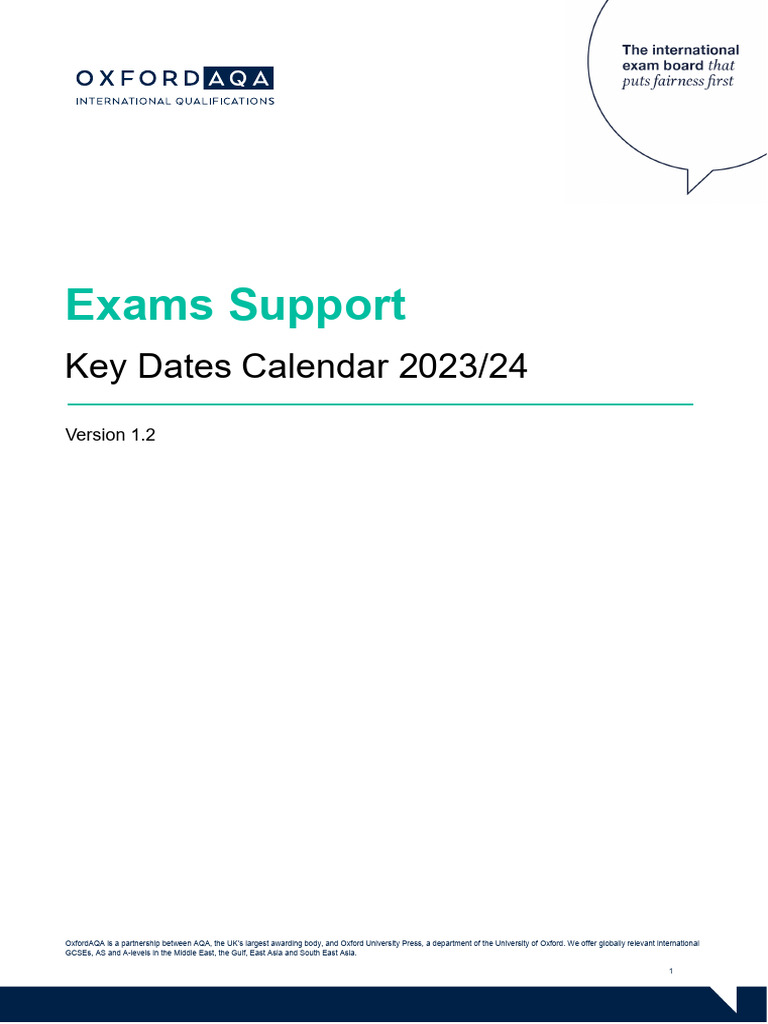 OxfordAQA Key Dates Calendar 2023 24 v1.2 | PDF | Gce Advanced Level ...