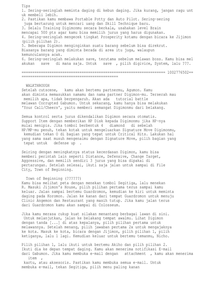 Digimon Re Digitize Walkthrough PDF Free | PDF
