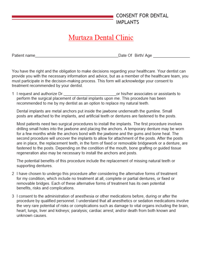 Implant Consent Form | PDF
