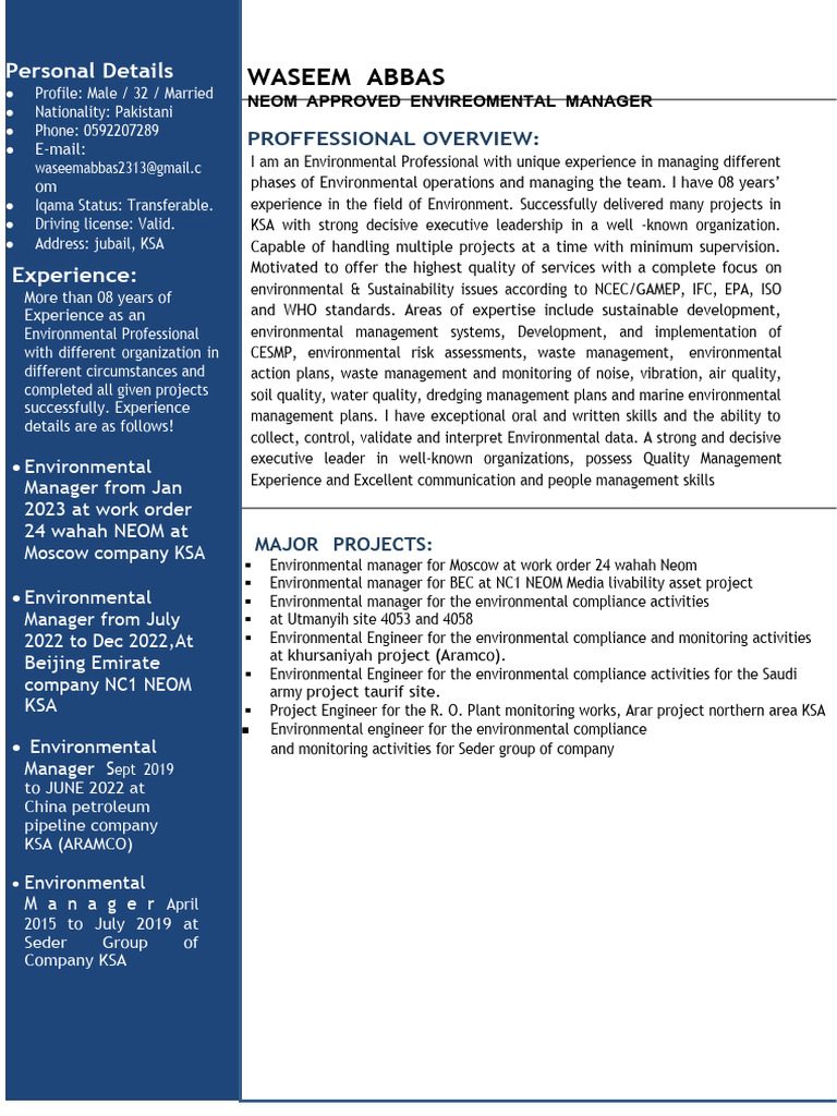 Waseem CV 2 | PDF | Environmental Remediation | Regulatory Compliance
