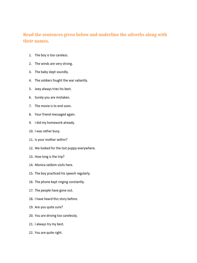 Adverb - Practice Sheet | PDF