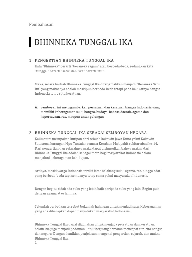 Bab 2 Pembahasan Pengertian Bhineka Tunggal Ika | PDF