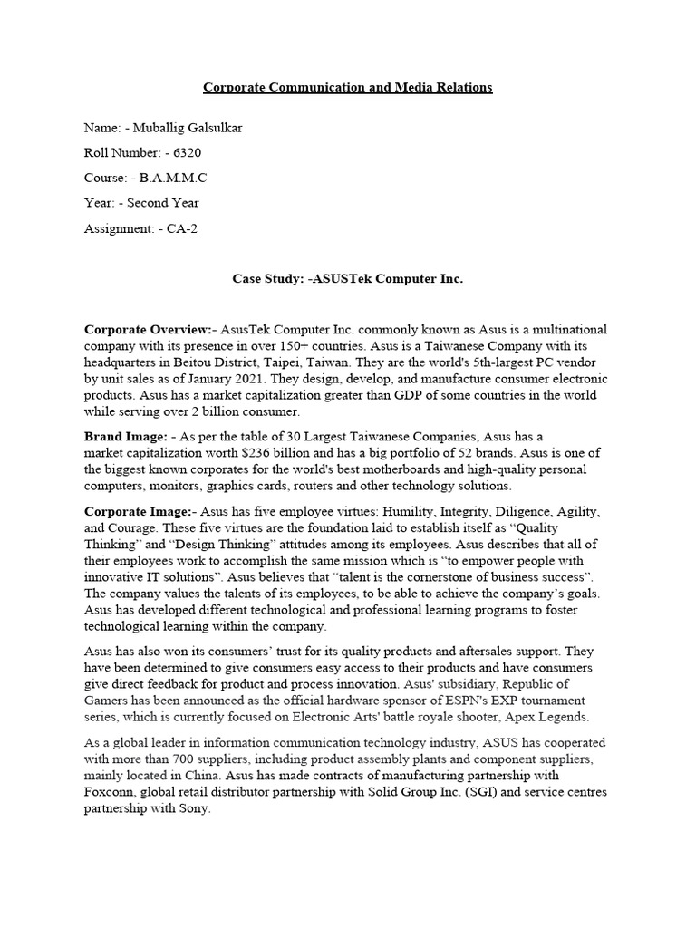 6320 - CA-II Case Study Assignment | PDF