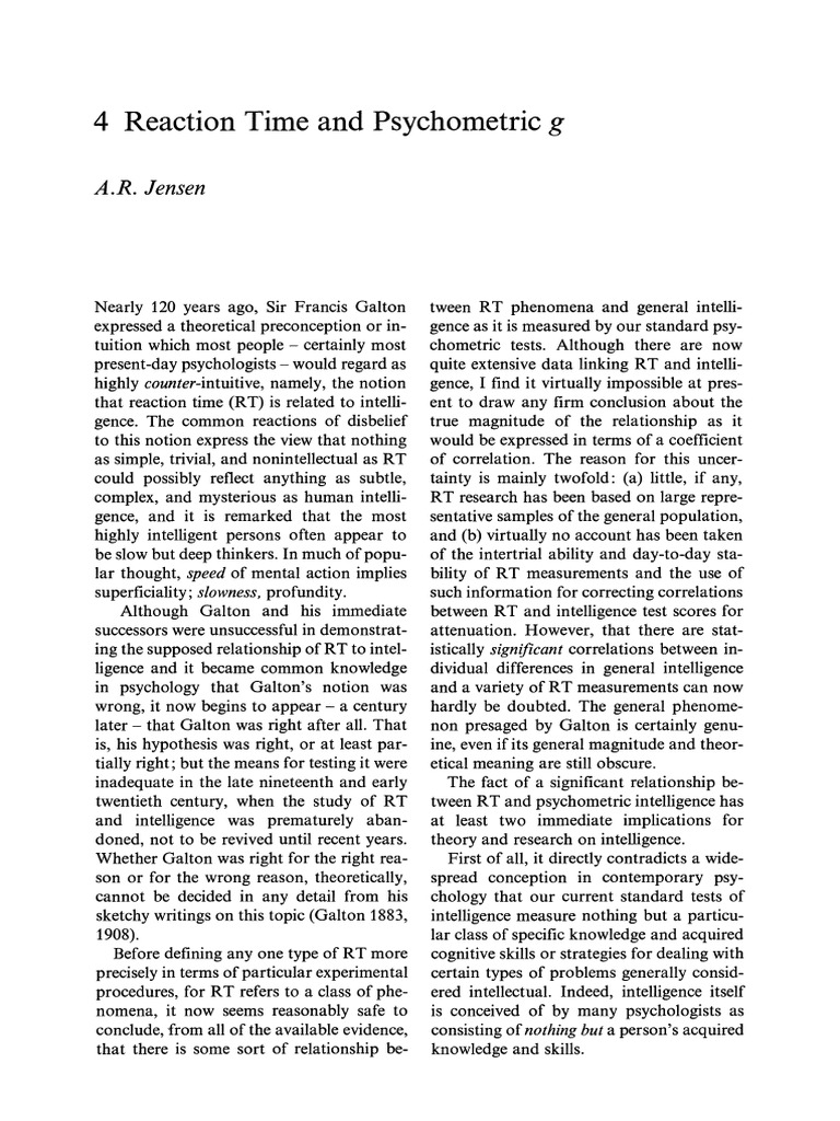 Reaction-Time-and-Psychometric-g-1982-by-Arthur-Robert | PDF | Mental Chronometry | Intelligence ...