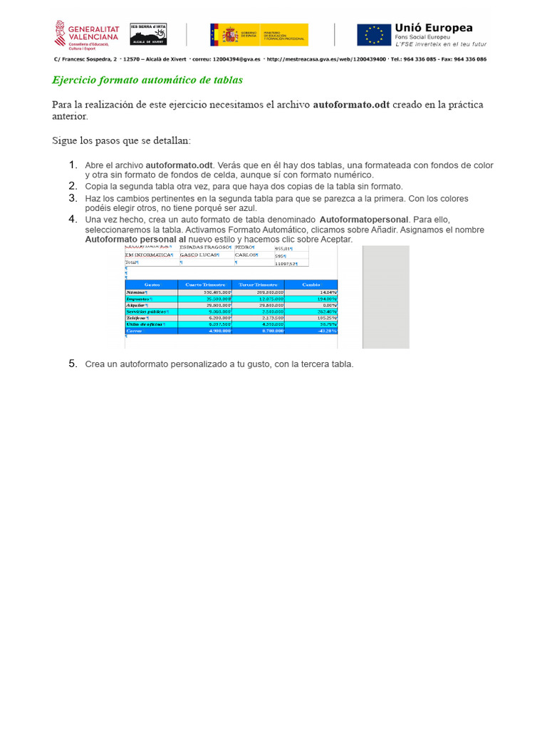 Ejercicio 24 - Autoformato Tablas | PDF