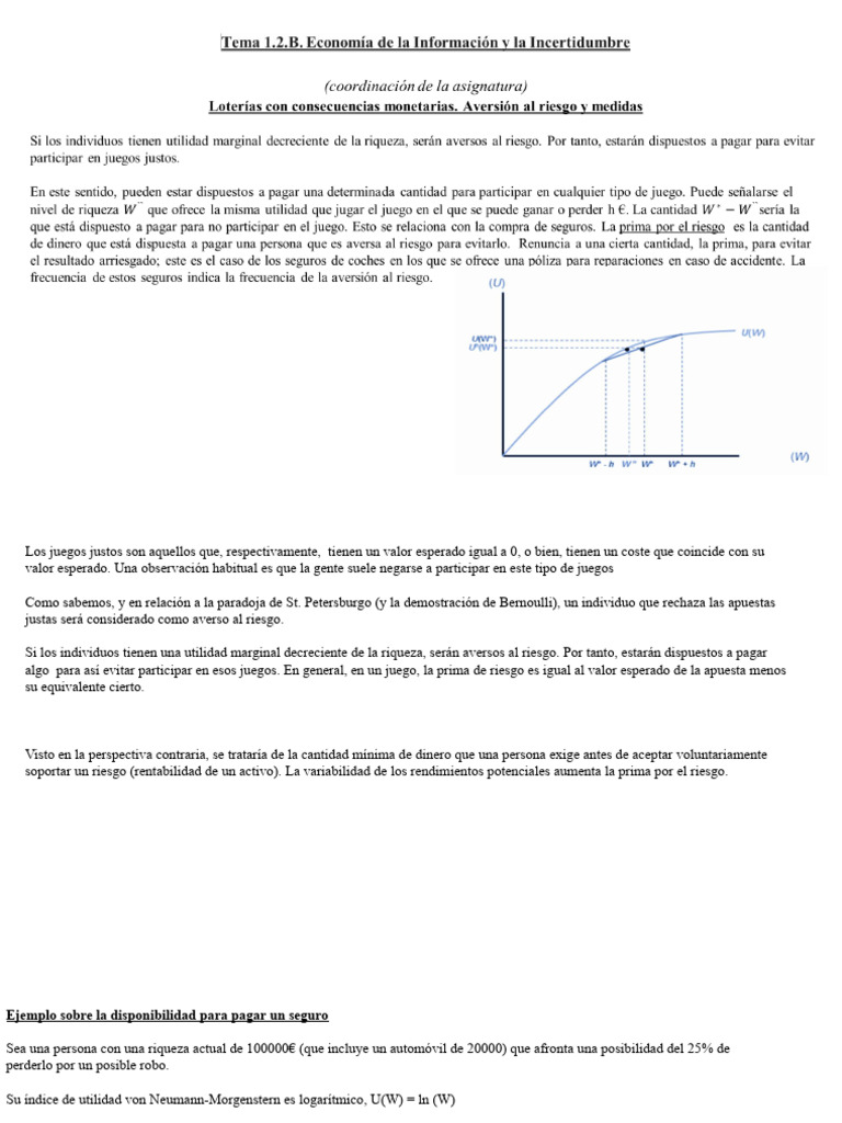 Tema 1.2.B.Incertidumbre - Utilidad - Sem3 - L26 | PDF | Aversión al riesgo | Microeconomía